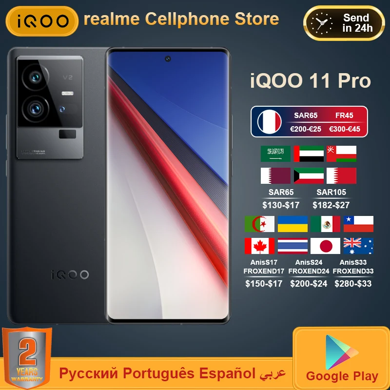 Novo iQOO 11 PRO Celular Snapdragon 8Gen2 144HZ 2K E6 AMOLED 200W Super Carga 50MP VCS IMX866 ...
