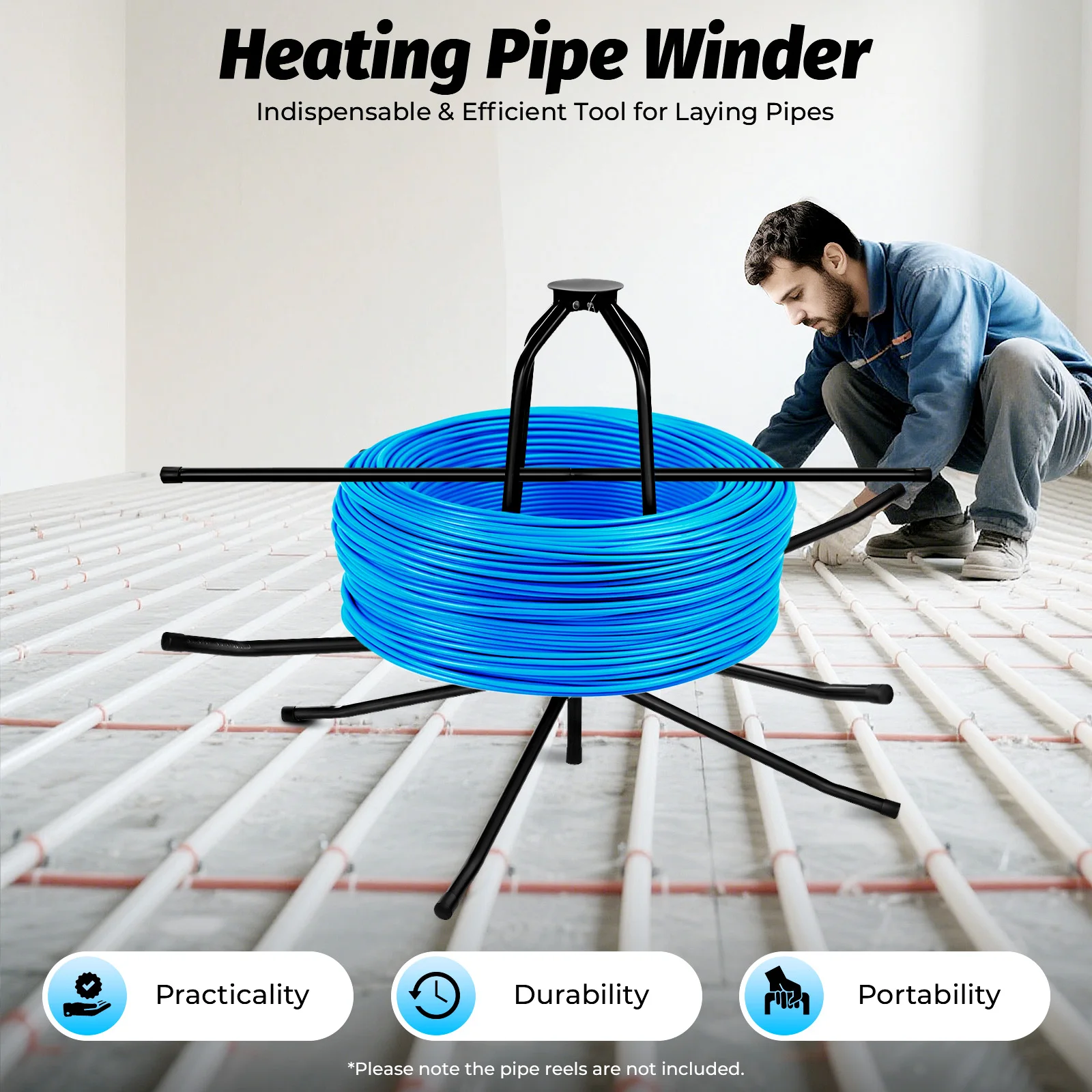 Black Underfloor Heating Pipe Winder Reel Uncoiler Underfloor Heating ...