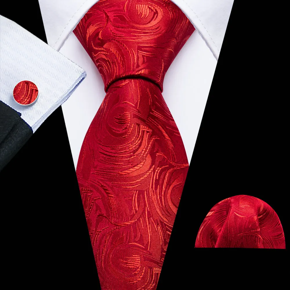 Designer-Red-Men-Tie-Geometric-Pattern-Fashion-Silk-Handkerchief ...
