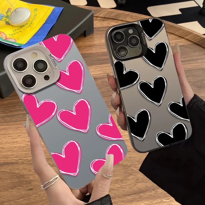 Luxury Love Heart Electroplate Silver Case for IPhone 17 16 15 14 13 12 ...