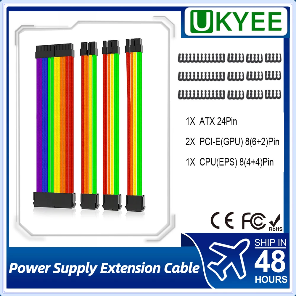 UKYEE-PSU-Alimenta-o-Cabo-de-Extens-o-Nylon-Tran-ado-Atx-24pin-Pcie ...