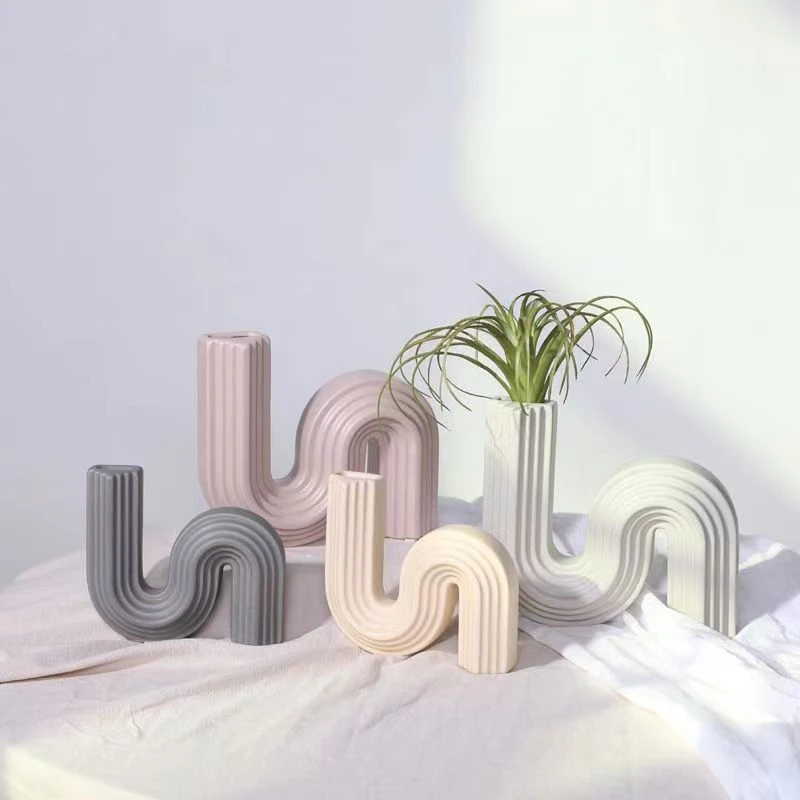 Nordic Ceramic Vase Geometric S Shape Flower Arrangement Flower Vases ...