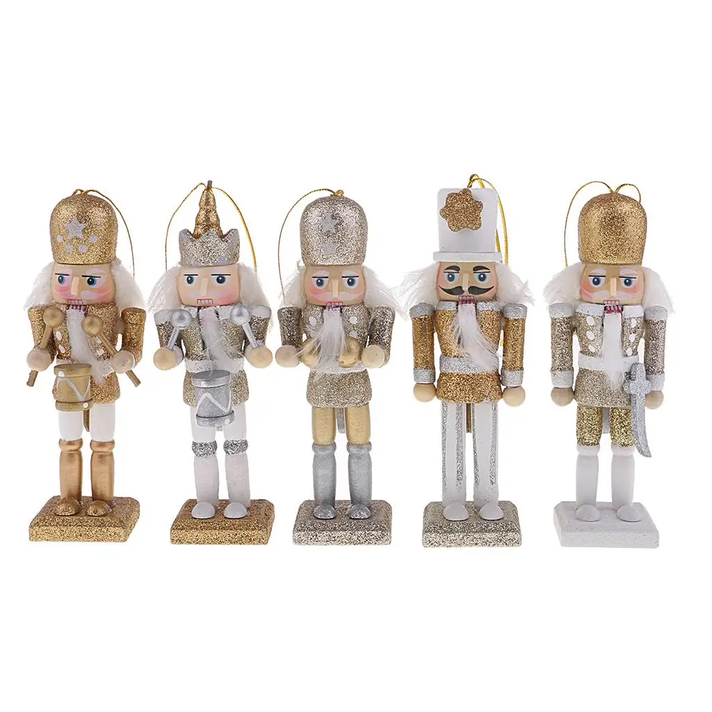 5Pcs 12cm Wooden Nutcracker Solider Figure Model Puppet Doll Handcraft ...