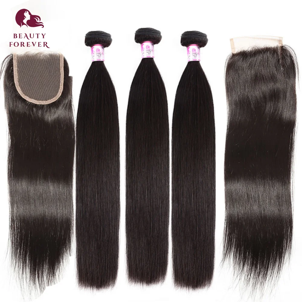 Beauty Forever Brazilian Straight 3 Bundles with 2pcs Closures 4*4 Same ...
