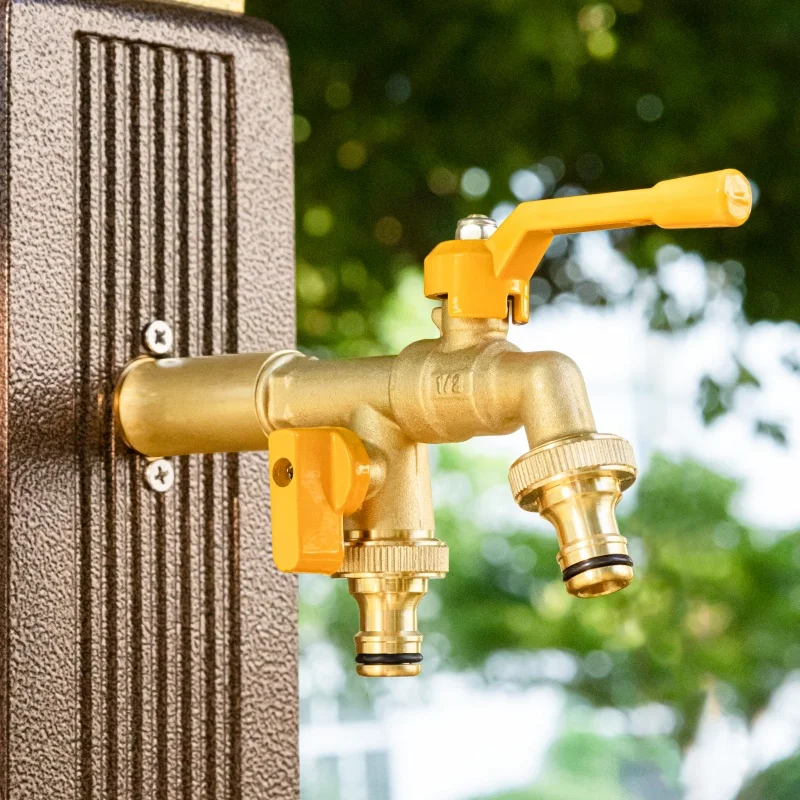 TMOK-Brass-Outdoor-Garden-Water-Faucet-1-inlet-2-outlet-Natural-Brass ...