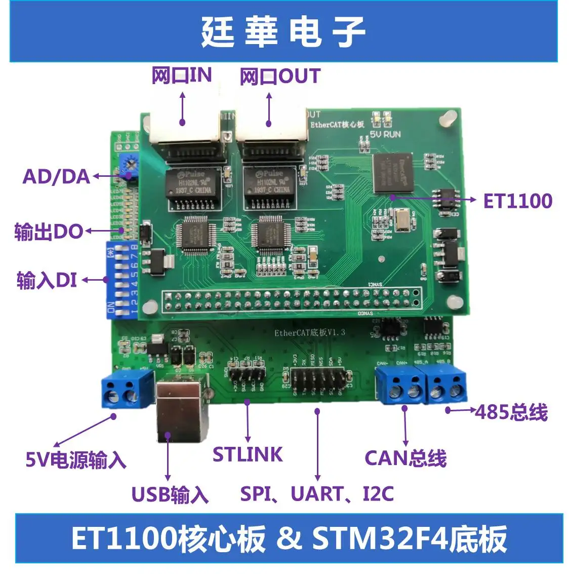 Ethercat Development Board Stm32 Et1100 Ax58100 Lan9252 Can 485 Interface