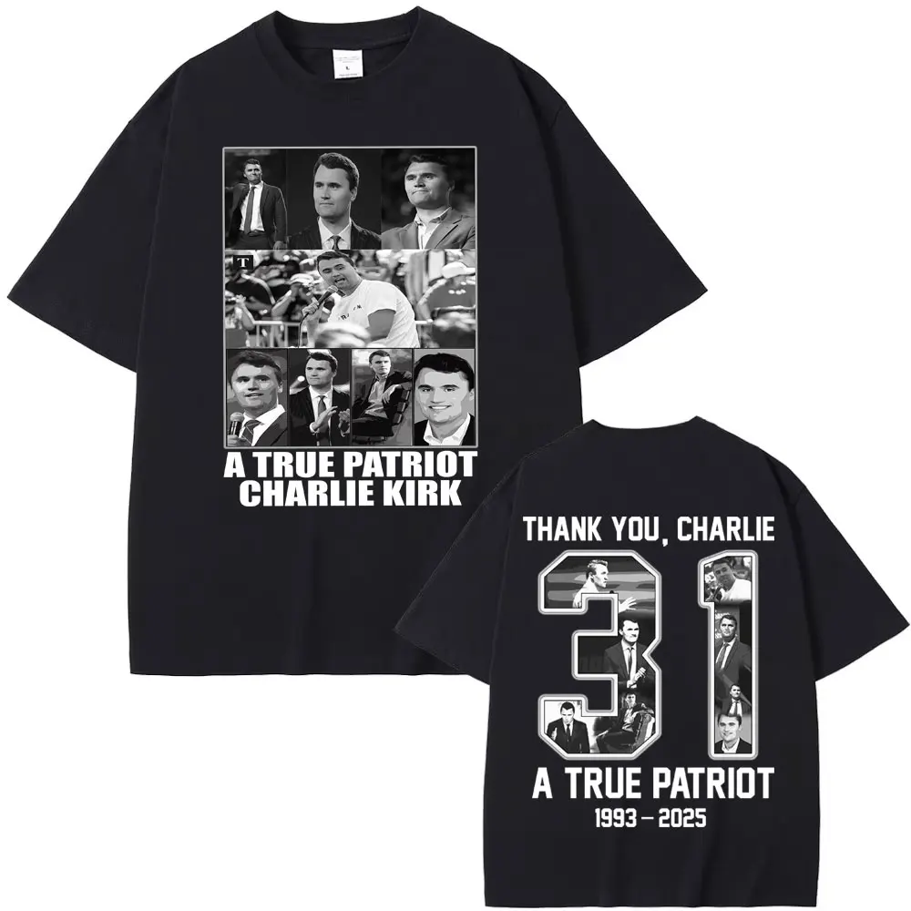 Charlie T-shirt True Patriot Charlie Kirk Graphic Print Summer 100% ...