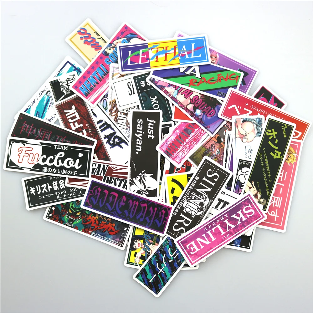 50pcs/pack Racing Style Jdm Stickers Waterproof Skateboard Motorcycle ...