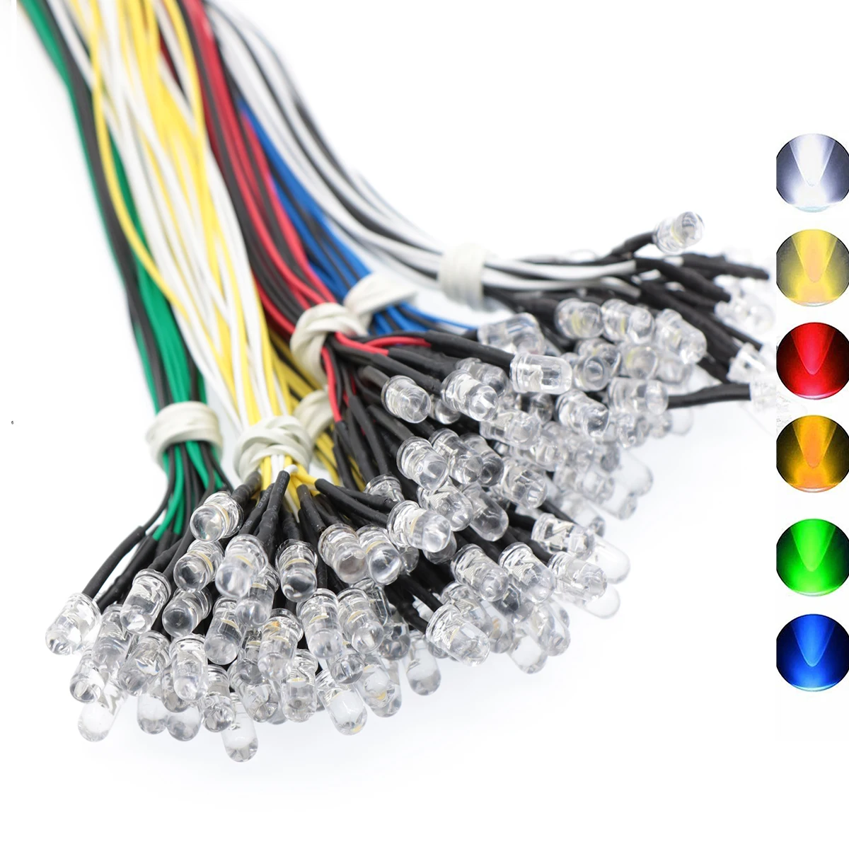 120PCS-6-Colors-12v-5mm-Pre-Wired-LED-Emitting-Diodes-Light-White-Red ...