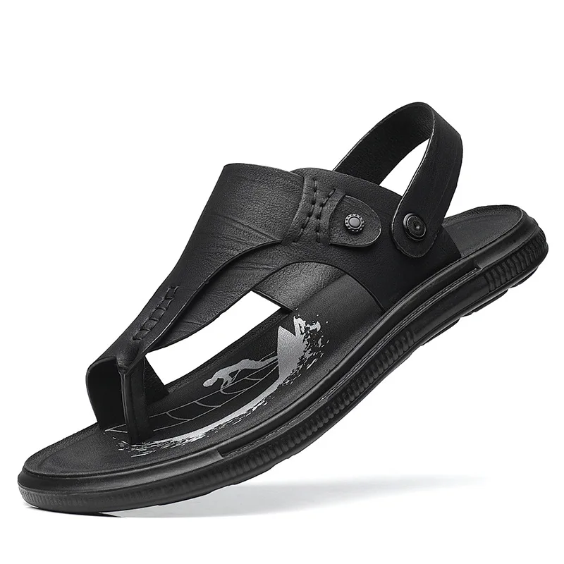 Sandalias de piel de vaca para hombre, chanclas de playa de doble uso ...