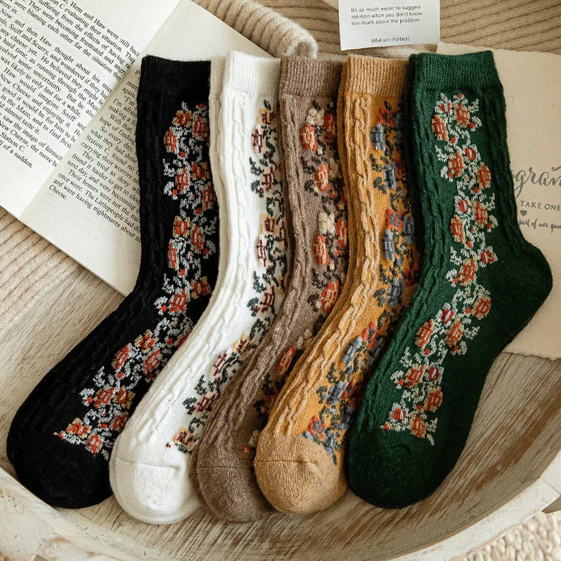 Winter-Flower-Embroidery-Harajuku-Retro-Streetwear-Long-Socks-Thick ...