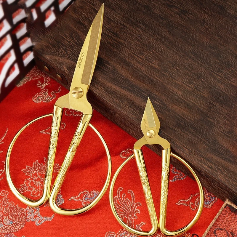 Stainless-Steel-Gold-Sewing-Scissors-Cutter-Vintage-Household-Tailor ...