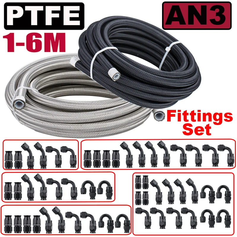 1-6M-AN3-3AN-Nylon-Stainless-Steel-PTFE-Brake-Hose-E85-Car-Fuel-Oil ...