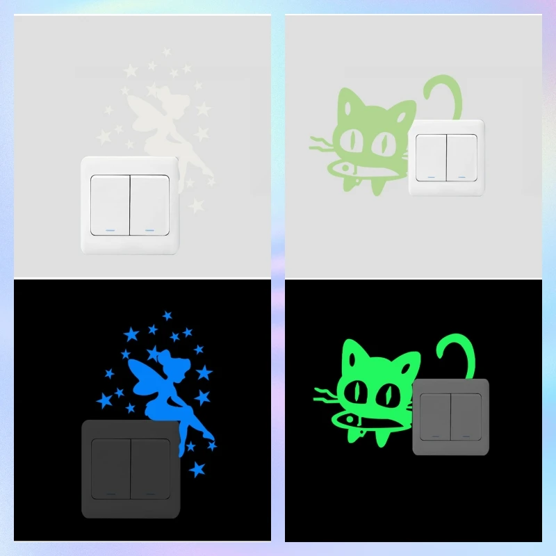 New-Luminous-Cartoon-Switch-Sticker-Wall-Decoration-Fairy-Moon-Glow-In ...