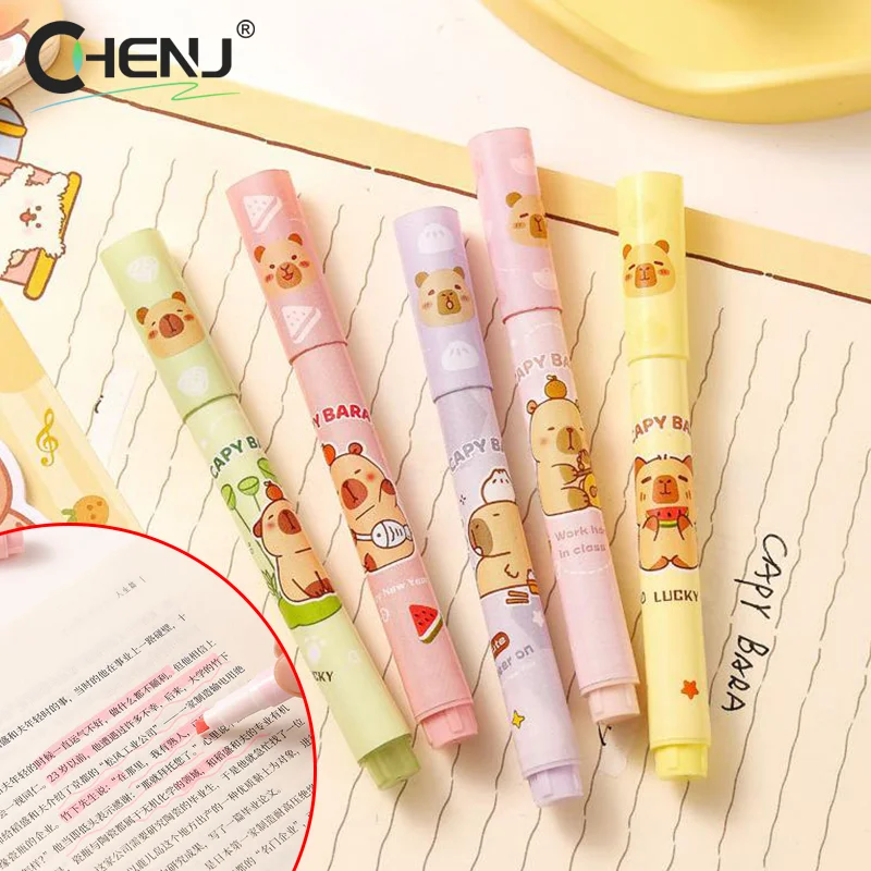 6Pcs Fashion Capybara Highlighter Set Marking Pen Cute Hand Account Pen ...