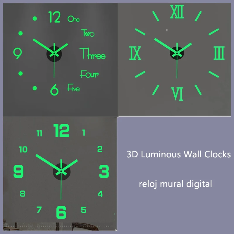 3D Wall Digital Clock Luminous Frameless Wall Clocks 40cm DIY Wall Stickers Silent Clock for ...