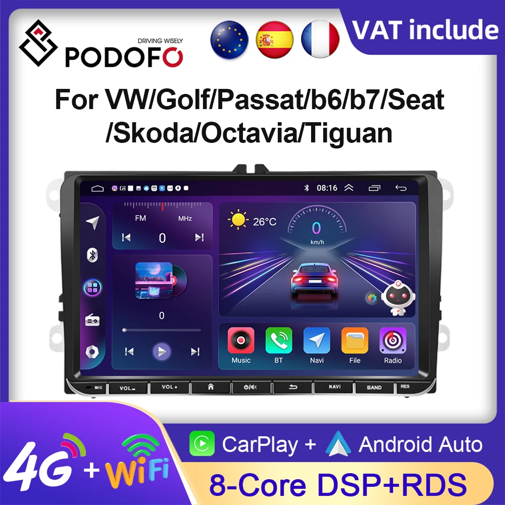 Podofo Android 10 Car Radio Multimedia Player For VW/Volkswagen/Golf ...