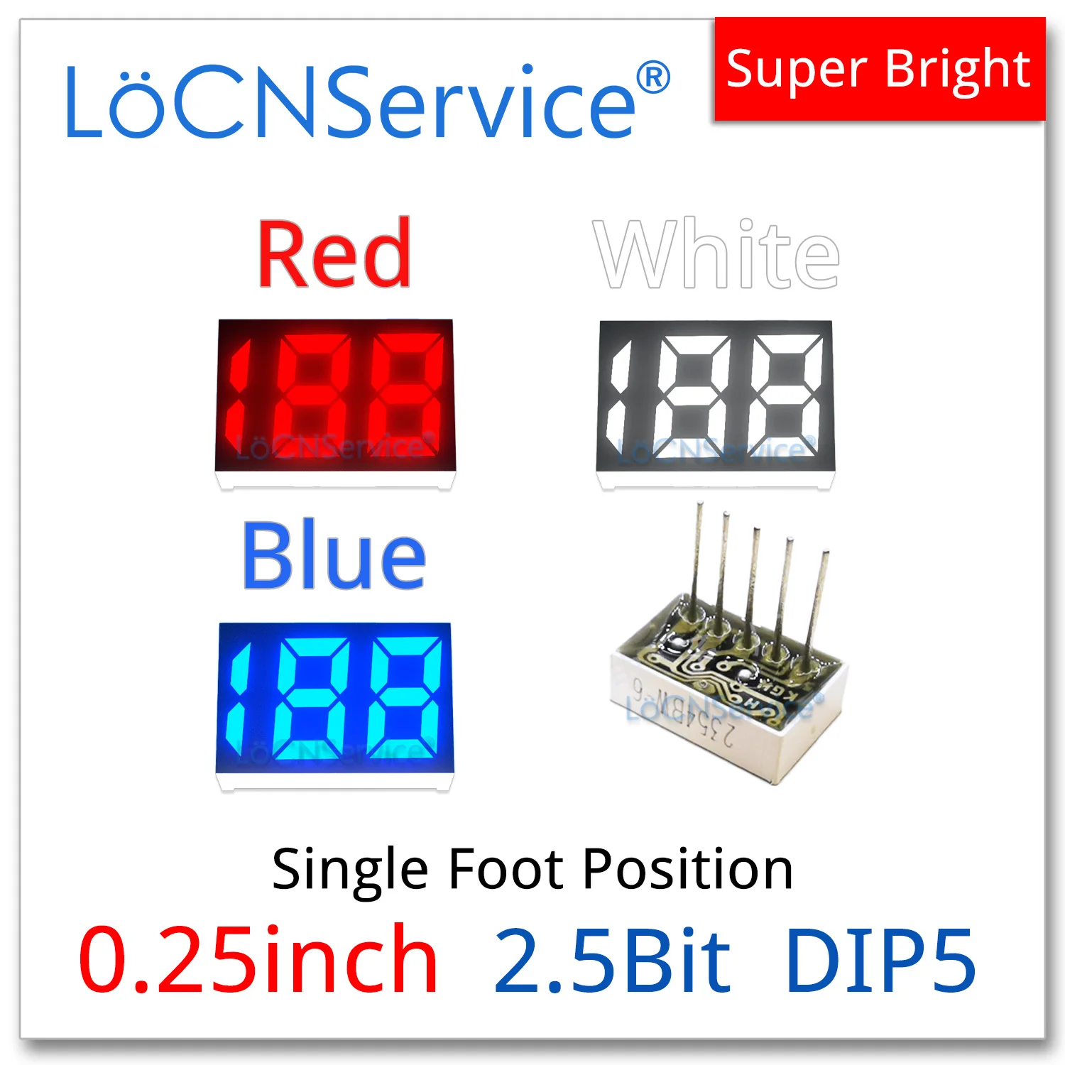 LoCNService30PCS-0-25Inch-Digital-Tube-LED-Display-2-5-Bit-Red-Blue ...