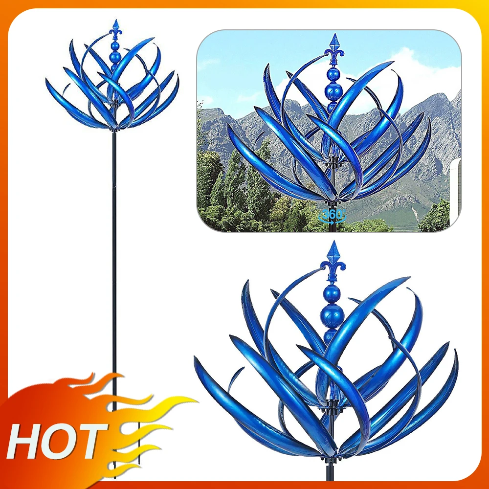 Garden-Decorative-Windmill-Unique-Metal-Wind-Rotator-Removable-Blue ...