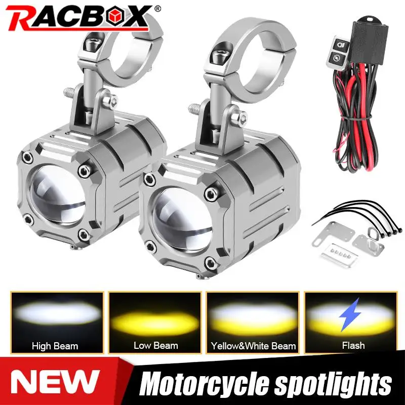 Motorcycle-CNC-LED-Spotlight-Auxiliary-Headlight-Dual-Color-projector ...