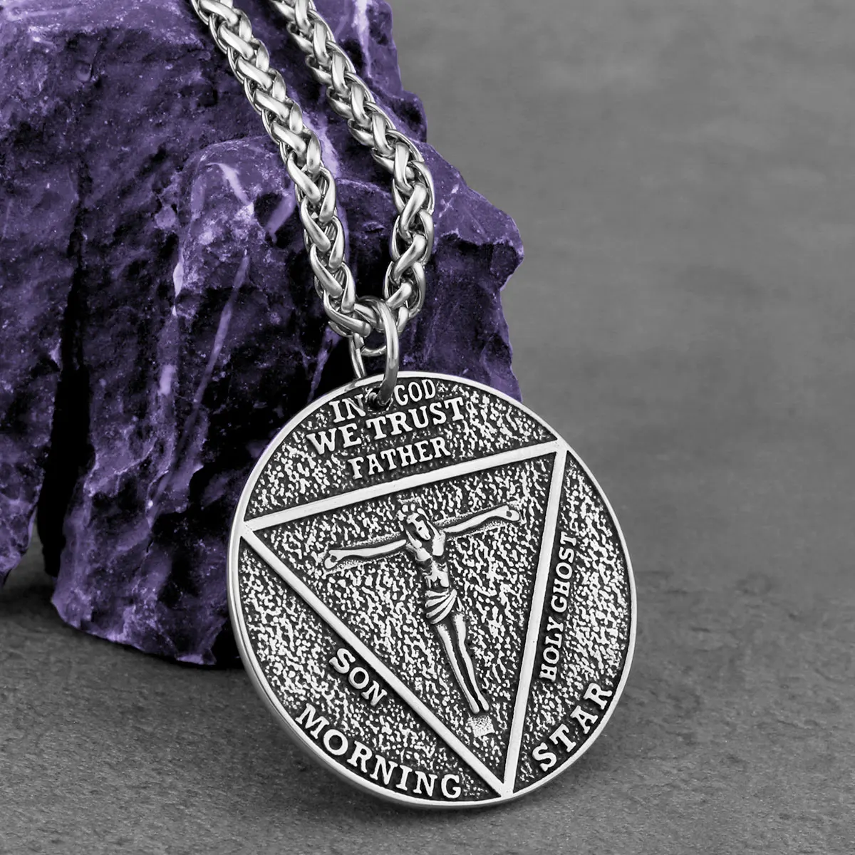 Vintage Religious Jesus Satan Ram Necklace Stainless Steel Men's Faith ...