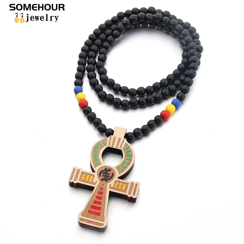 SOMEHOUR Fashion African Ethnic Wooden Necklace Engraved Ankh Symbol Pendant Wood Beads Chains Religious Women Hiphop Jewelry AliExpress 36