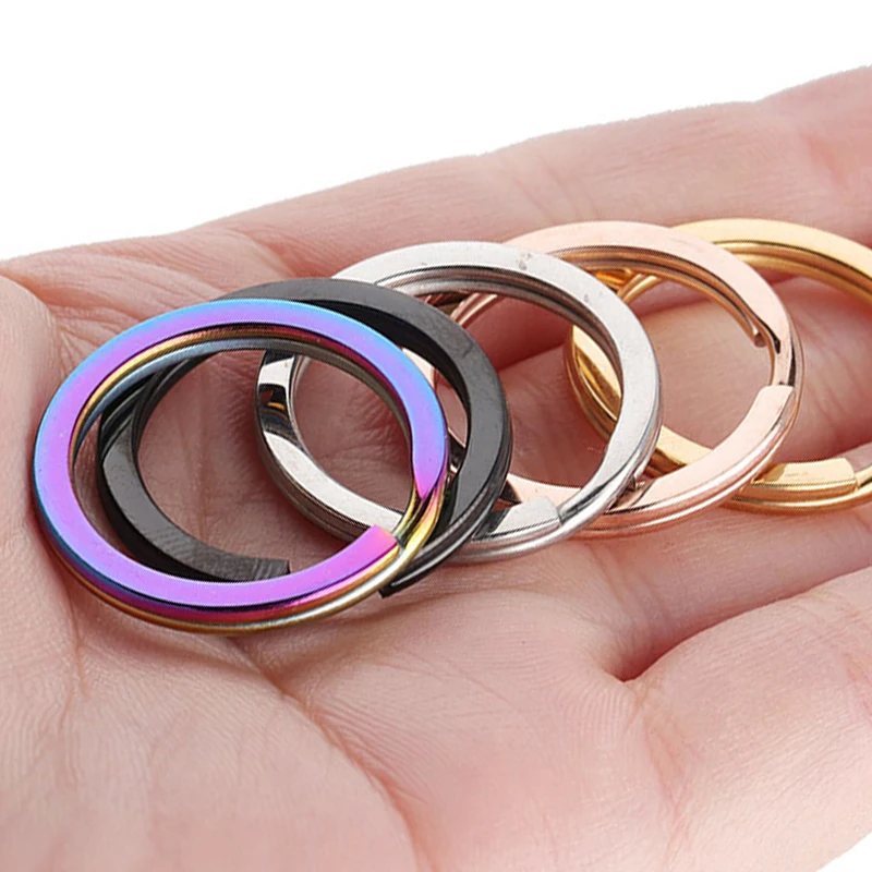 10pcs-Gold-Color-Stainless-Steel-Keyrings-Round-Flat-Line-Key-Holder ...