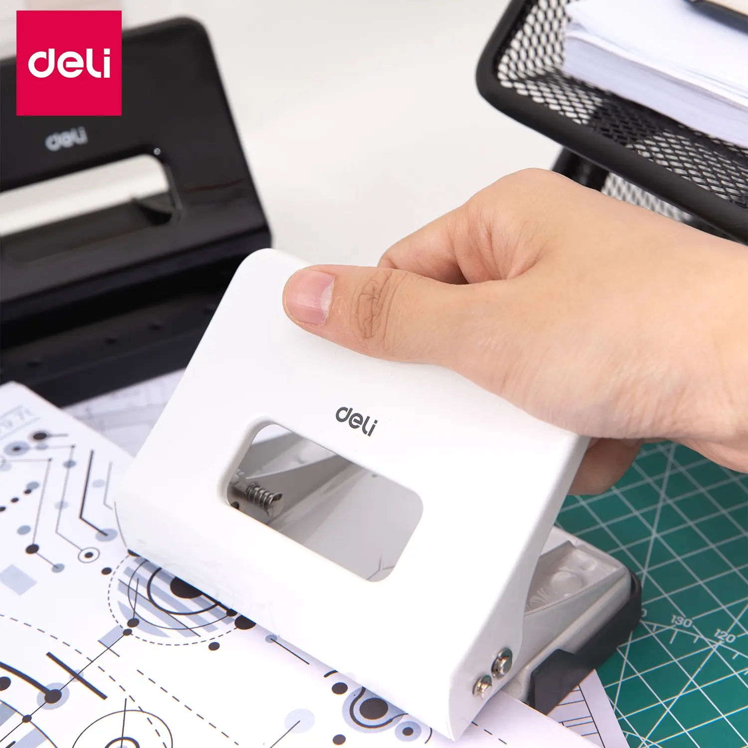 Deli-2-Hole-Punch-Black-Effortless-Punch-Small-Punching-Machine-A4 ...