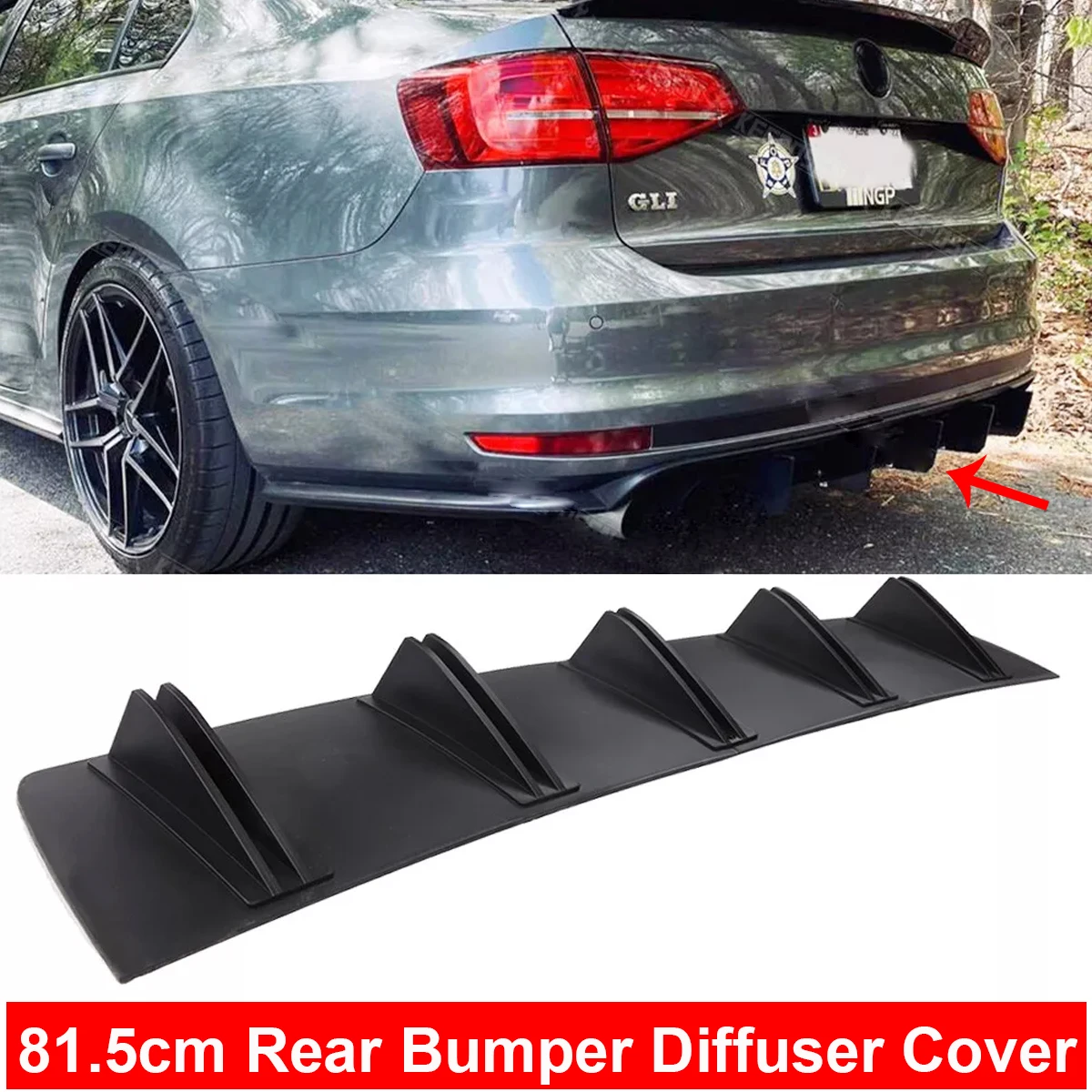 81-5cm-Universal-Rear-Bumper-Diffuser-5-Shark-Fins-Splitter-Chin ...