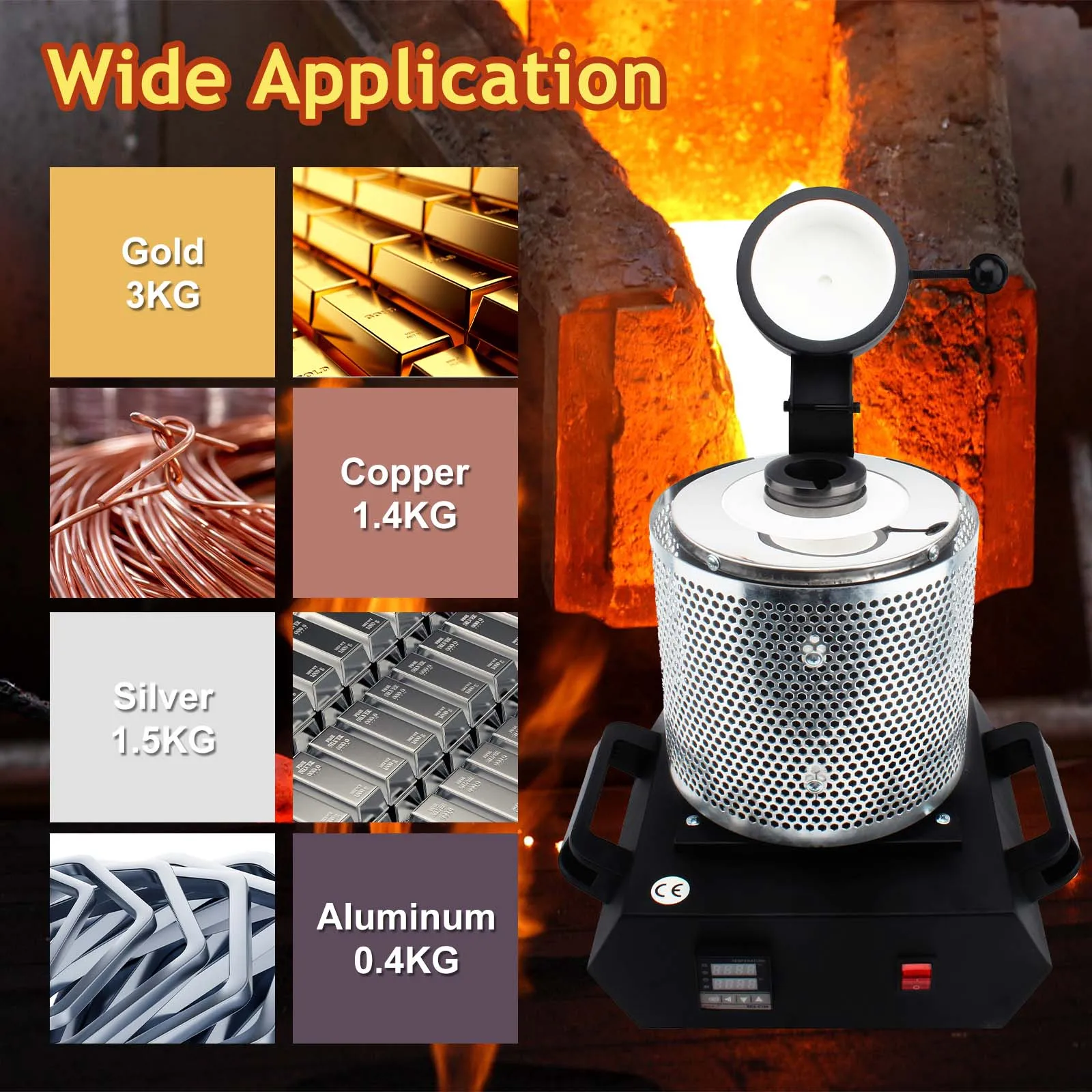 Four Fonte Métaux Four De Fusion VEVOR 1350W - 1150°C Max - Creusets ...