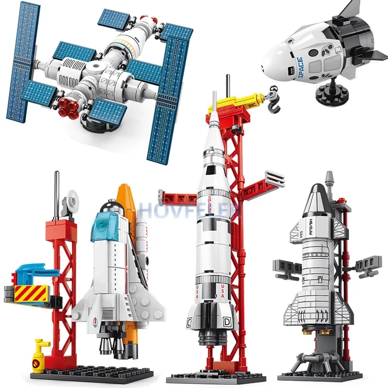 City-Shuttle-Satellite-Rocket-Building-Blocks-Space-Station-Saturn ...