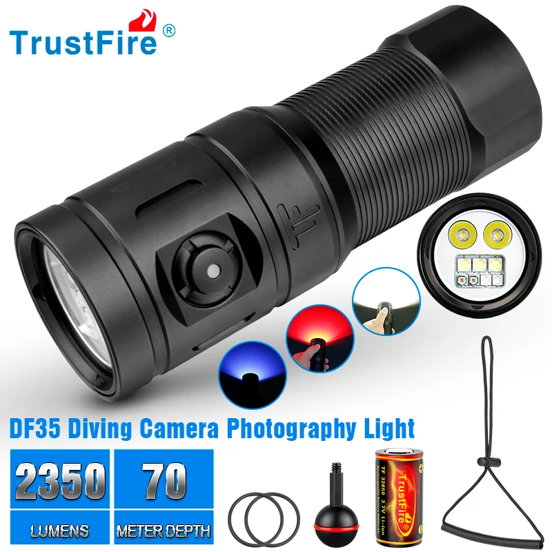 Trustfire-DF35-Diving-Flashlight-2350-Lumens-Led-Spotlight-Flood-Uv-Red-White-Light-Underwater ...