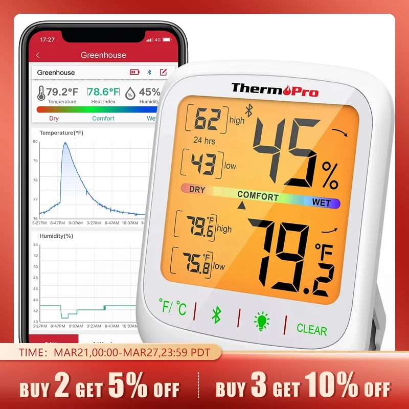 ThermoPro-TP359-Bluetooth-80M-Wireless-Range-Room-Digital-Thermometer ...