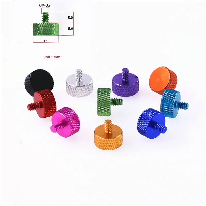 2-5pcs-6-32-5-Colourful-Aluminum-Alloy-Thread-Flat-Head-Knurled-Hand ...