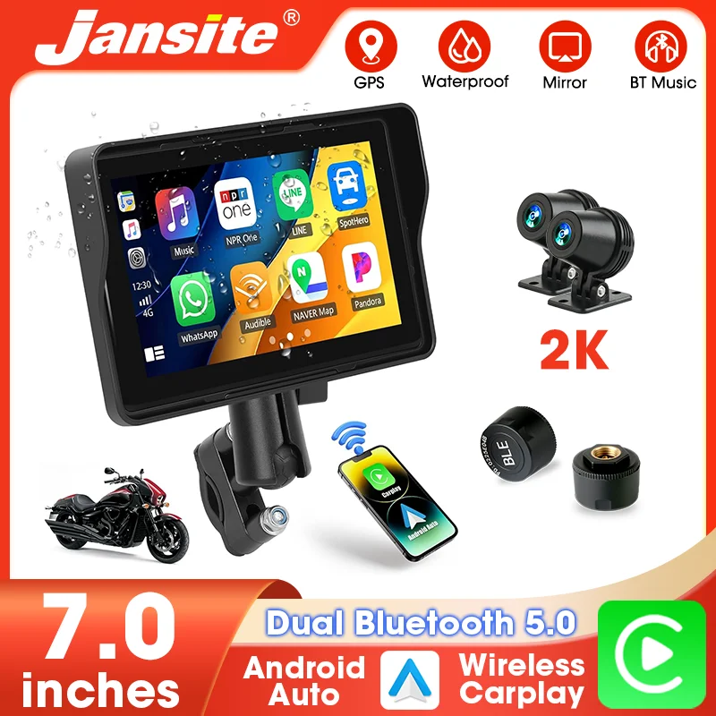 Jansite 5/7'' Portable 2K Motorcycle DVR Navigation GPS Wireless ...