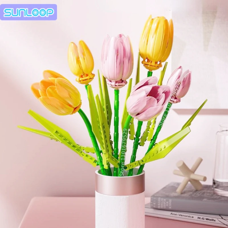 Tulip-Bouquet-Flower-Decoration-Lighted-Tulip-Building-Block-Eternal ...