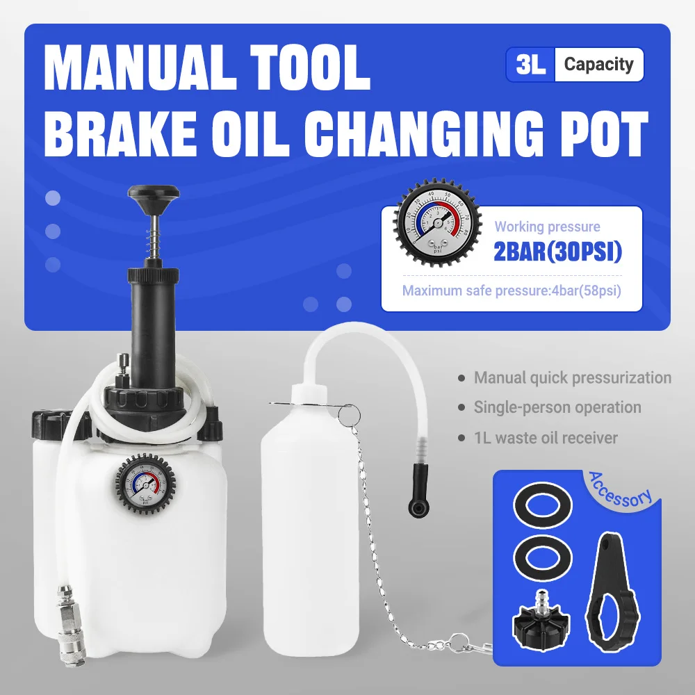 Automotive Brake Bleeding System 3L Manual Pump Kit With 1L Fluid ...