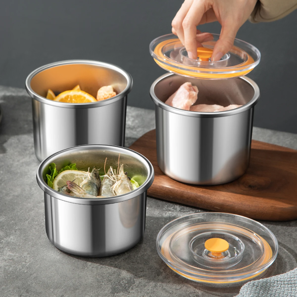 WORTHBUY Food Storage Container 304 Stainless Steel Fruit Vegetable ...