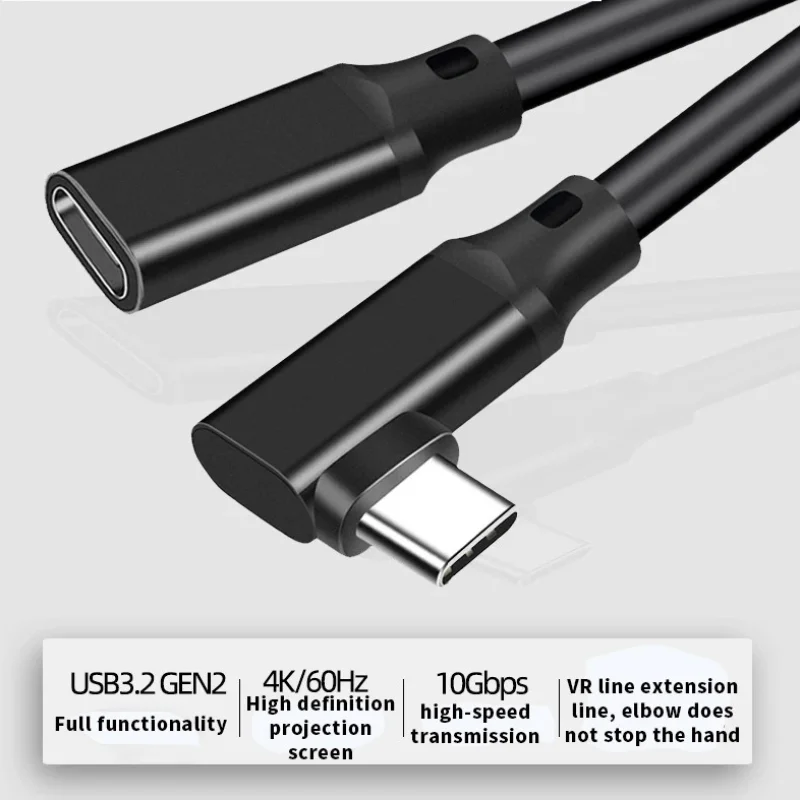 Type-C-Extension-Cable-Cord-5A-100W-Right-Angle-Bend-90-Degree-USB3-2 ...