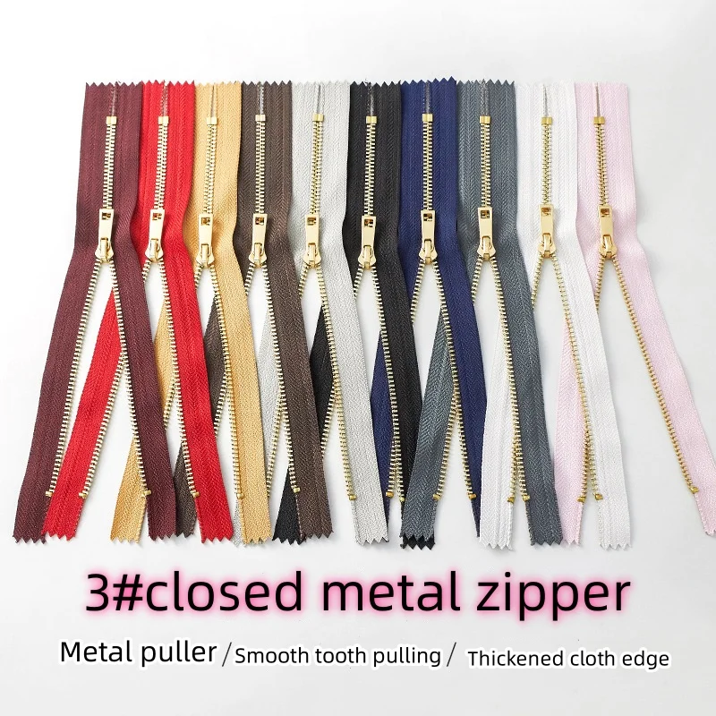(5pcs)3# handmade bag closed tail metal zipper Light gold teeth ...