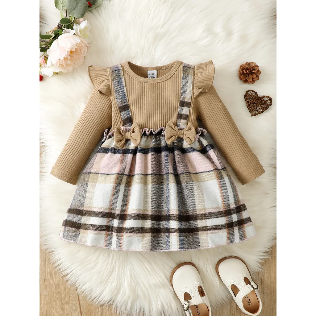 3-24 Months Baby Girl Dress Long Sleeved Checkered Dresses Spring ...