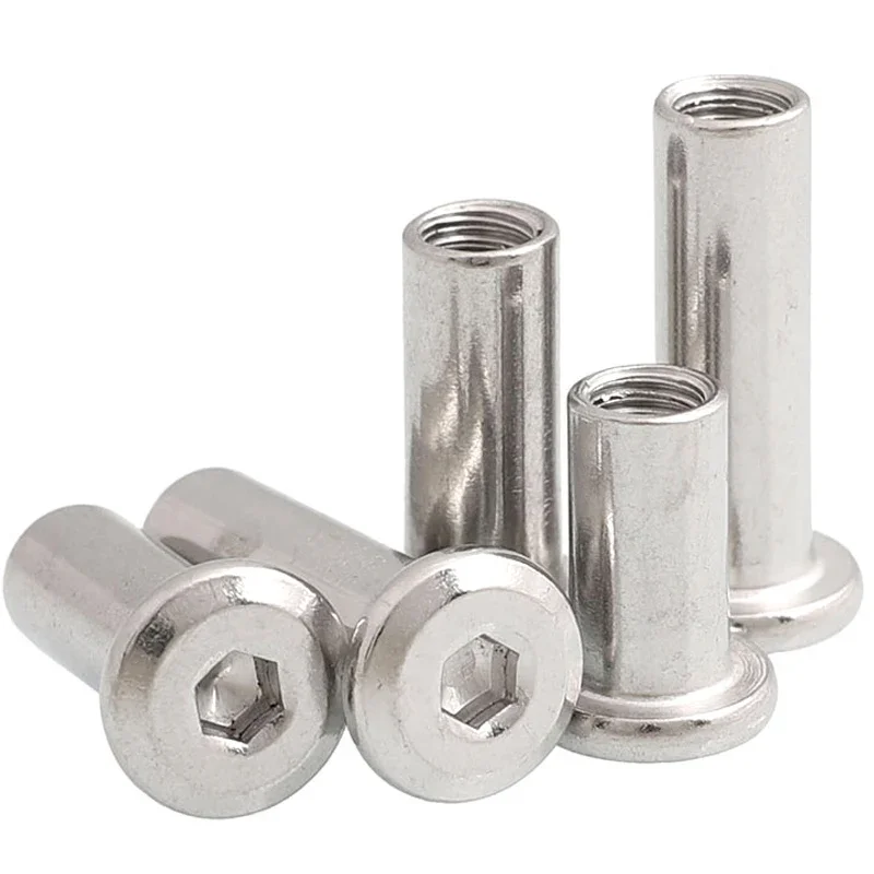50pcs Steel barrel cross nut M6 M8 Flat Head Rivet Hex Socket Screw ...