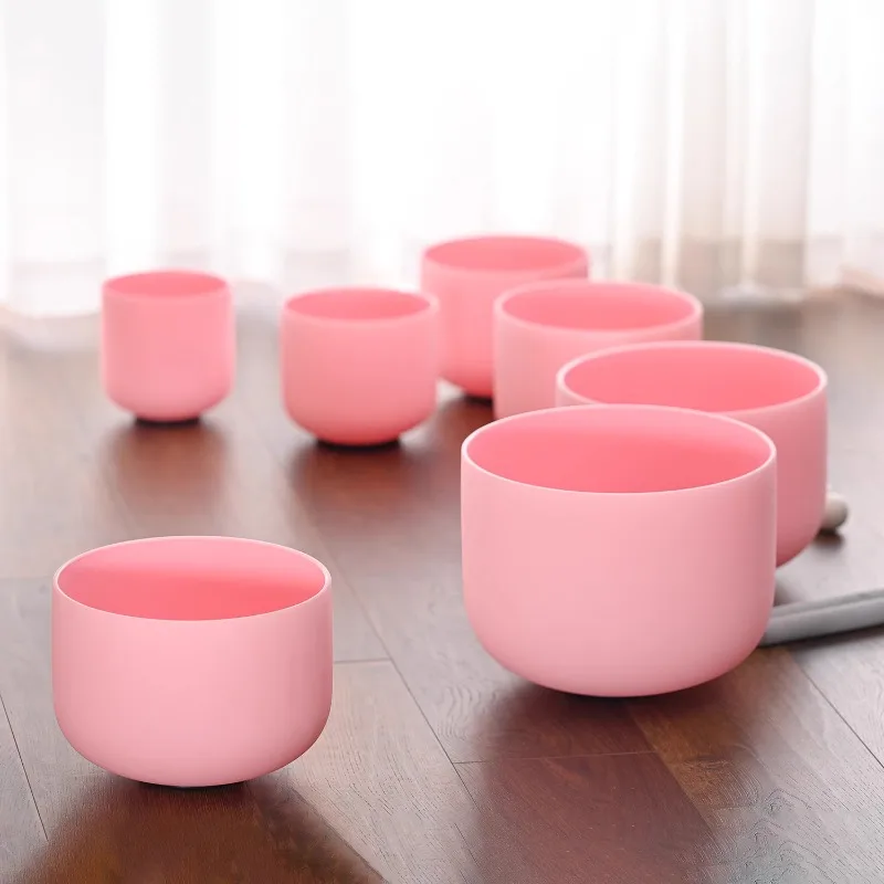 432HZ Crystal Singing Bowls Pink Quartz Bowls Professional Meditation ...
