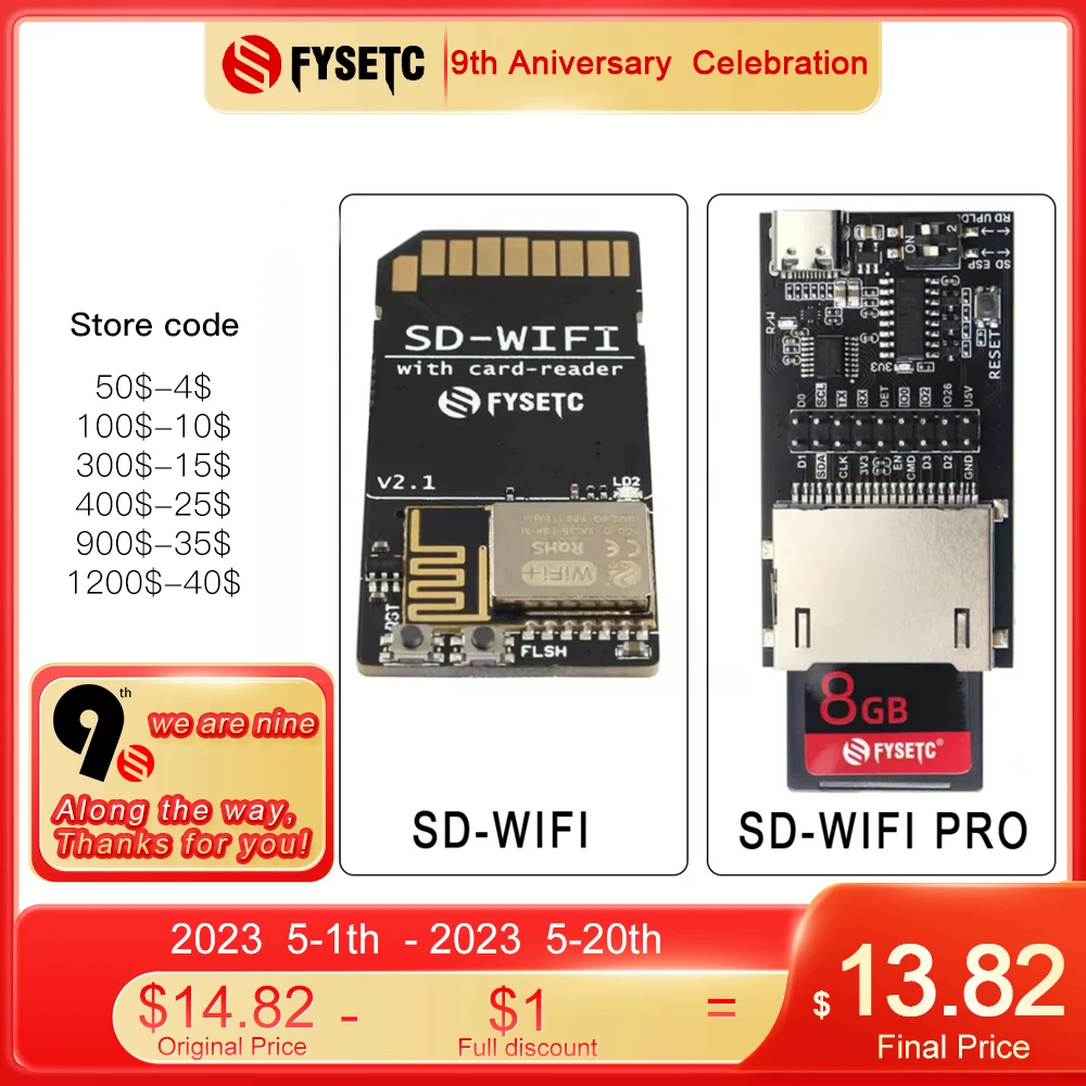 Fysetc Sd-wifi With Card-reader Module Run Esp Web Dev Onboard Usb To Serial Chip Wireless ...