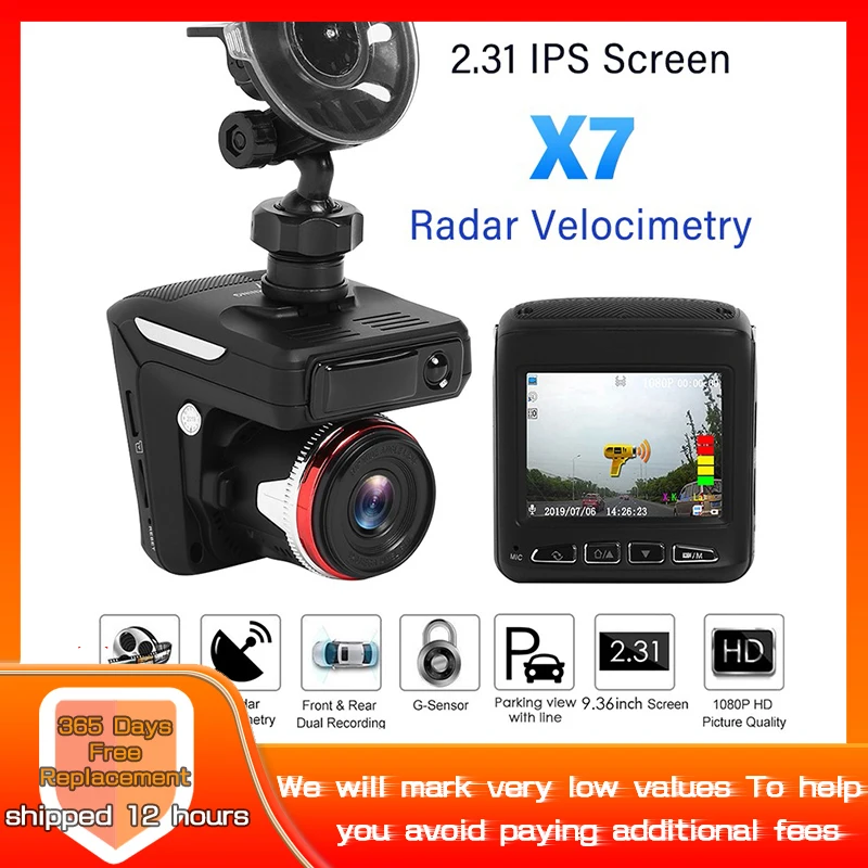 X7 2 em 1 carro dvr traço cam detector de radar 2.31 polegada ips ...
