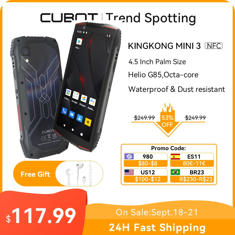 Cubot KingKong MINI 3, mini telefono movil de 4,5 pulgadas, moviles baratos libre android, Helio ...