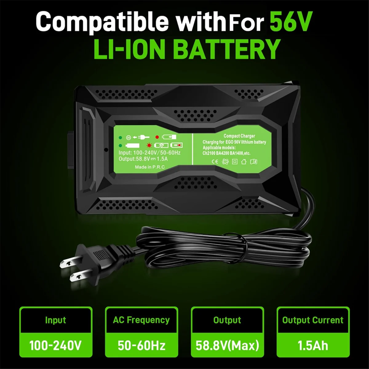 2025+ Portable Mini Battery Charger for EGO 56V Battery CH3200 CH5500 ...