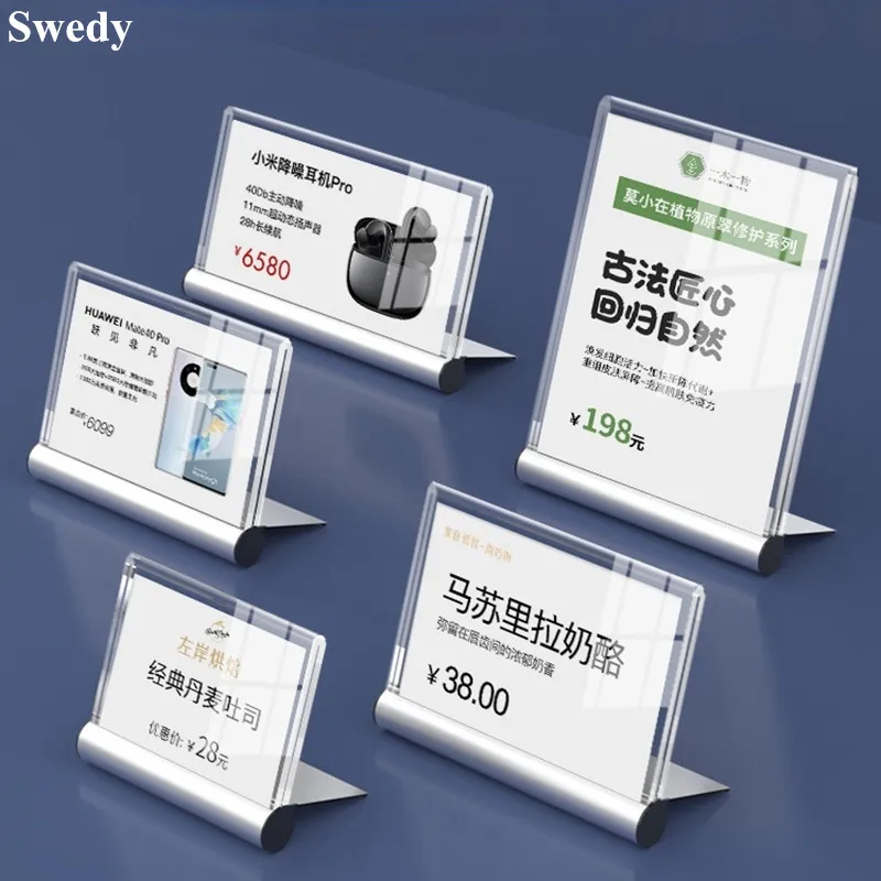 100x70mm Table Acrylic Sign Holder Display Stand Price Label Paper Tag ...