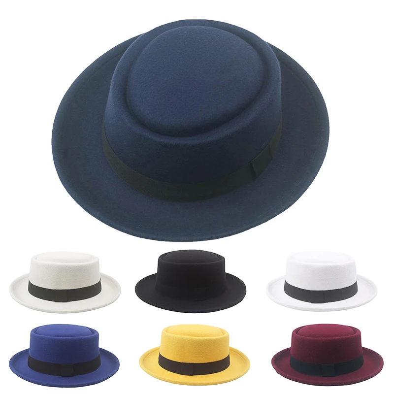 New Winter Gentleman Bowler Hats Autumn Flat Top Hat Retro Men Fedoras ...