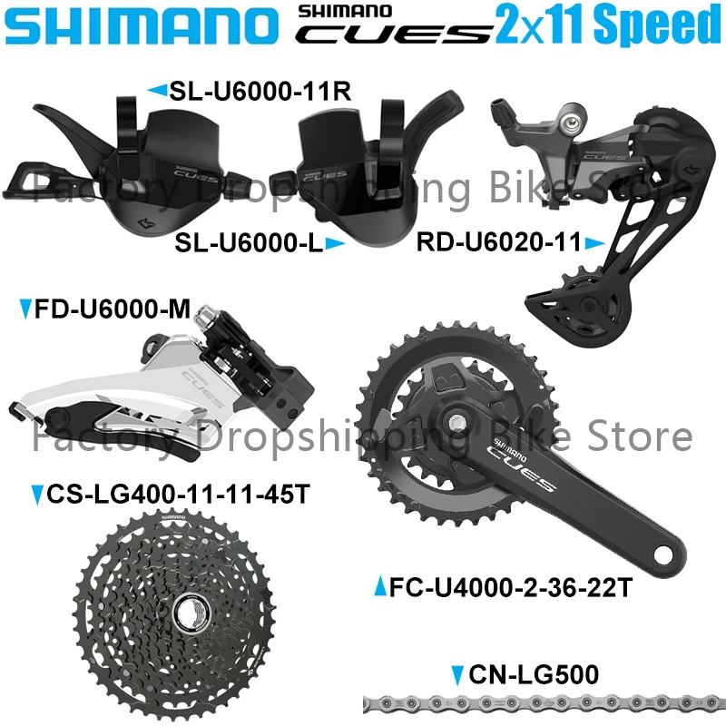 SHIMANO CUES U6000 2X11 Speed Derailleur Groupset 170mm 36-22T Crankset LG400 11-45T Cassette ...